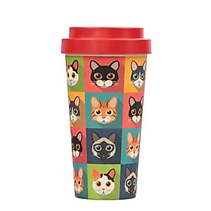 Vacucraft Bamboo Fiber Coffee & Tea Cup Animal Collection SET of 4 Cat (Red)