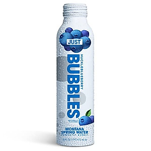 JUST Bubbles Huckleblueberry - Pure Premium Sparkling Spring Water in a Fully Recyclable Reusable Eco-Friendly Bottle - 100% Mountain-Sourced Carbonated Water with Naturally Occurring Minerals, 16 Fl Oz (Pack of 12)