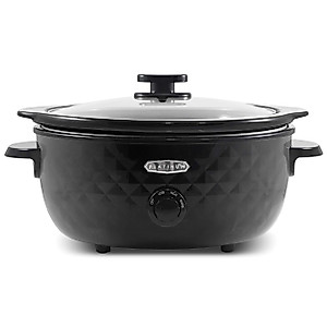 Elite Gourmet MST-1234B## 6 Quart Diamond Pattern Slow Cooker, Removable, Dishwasher-Safe Stoneware Pot with Tempered Glass Lid, Cool-Touch Handles, 6 Quart, Black