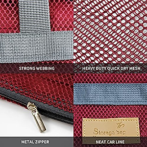 TOPASION Mesh Shower Caddy Bag Portable Hanging Toiletry and Bath Organizer with Zipper for Swimming, Travel, Gym, Camping, College Dorms, Beach (Wine Red)