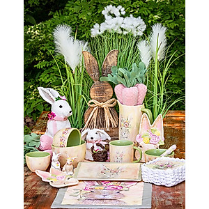 Boston International Serving Plate Easter Ceramic Tableware, 4.75 x 8-Inches, Bunny Flower Crown