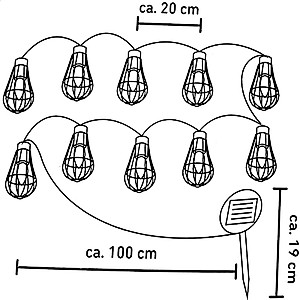 MakForU Solar String Lights Outdoor, 10ft 10 LED Bulbs Hanging Light Retro Metal Industrial-Style Waterproof Solar Powered Light for Patio Garden Wedding Bistro