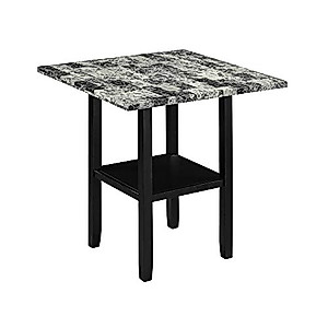 Dinehome 5-Piece Kitchen Dining Set Faux Marble Tabletop Counter Height Table with Bottom Shelf Leather Upholstered Chairs for 4 Persons, Black+Gray