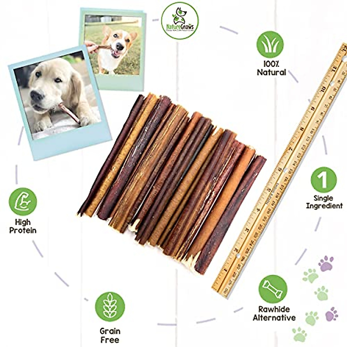 Nature Gnaws Small Bully Sticks for Dogs - Premium Natural Beef Bones - Thin Long Lasting Dog Chew Treats for Light Chewers & Puppies - Rawhide Free - 6 Inch (5 Count)