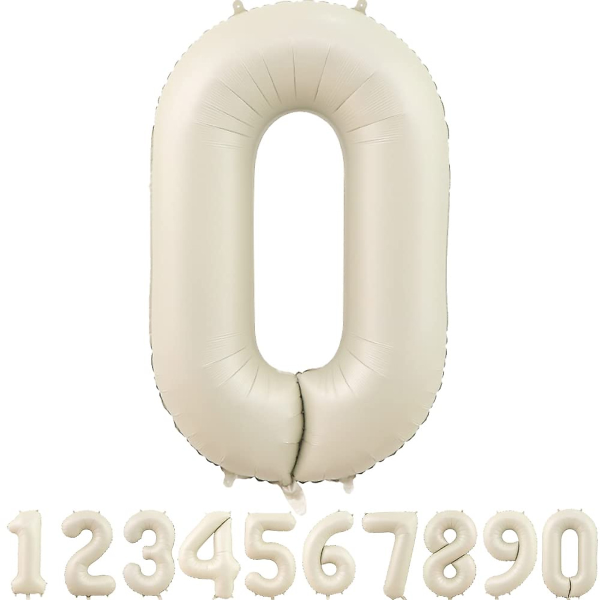 40 Inch Cream White Number 0 Balloons,Large Foil Helium Mylar Birthday Party Balloon 0-9 Matte Nude White Number (0) for Baby Shower Wedding Decorations