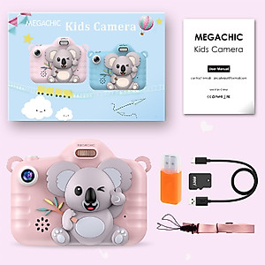 MEGNUT Kids Camera Koala Toys for 3-9 Years Girls Boys Toddler Digital Selfie Camera Video Camcorder Christmas Birthday Gifts for Children 1080P 48MP 2.4inch Screen with 32GB SD Card Pink