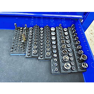 ToolGear Socket Organizer, Easy to Read Size labels, 80 sockets w/added 50 hex bit holder, both deep & standard sockets, metric & standard, 3/8 and 1/4 inch drive socket holder, tool organizer trays