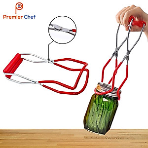 Premier Chef Canning Jar Lifter-Canning tongs- Safely remove any size canning jar from boiling water-Quality stainless steel