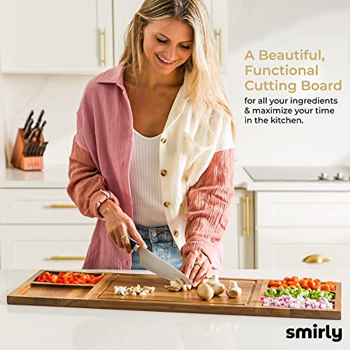 SMIRLY Acacia Wood Cutting Board Set - Wooden Cutting Boards for Kitchen, Chopping Board Set - Kitchen Cutting Board with Storage - Wood Cutting Boards for Kitchen, Large Meal Prep Cutting Board