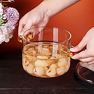 Tzerotone Glass Pots for Cooking on Stove, 2 L/67 FL OZ Heat-resistant Glass Clear Pot and Pan with Lid, Glass Simmer Pot Set for Noodle, Soup, Milk,Tea, Glass Saucepan Stove and Dishwasher Safe