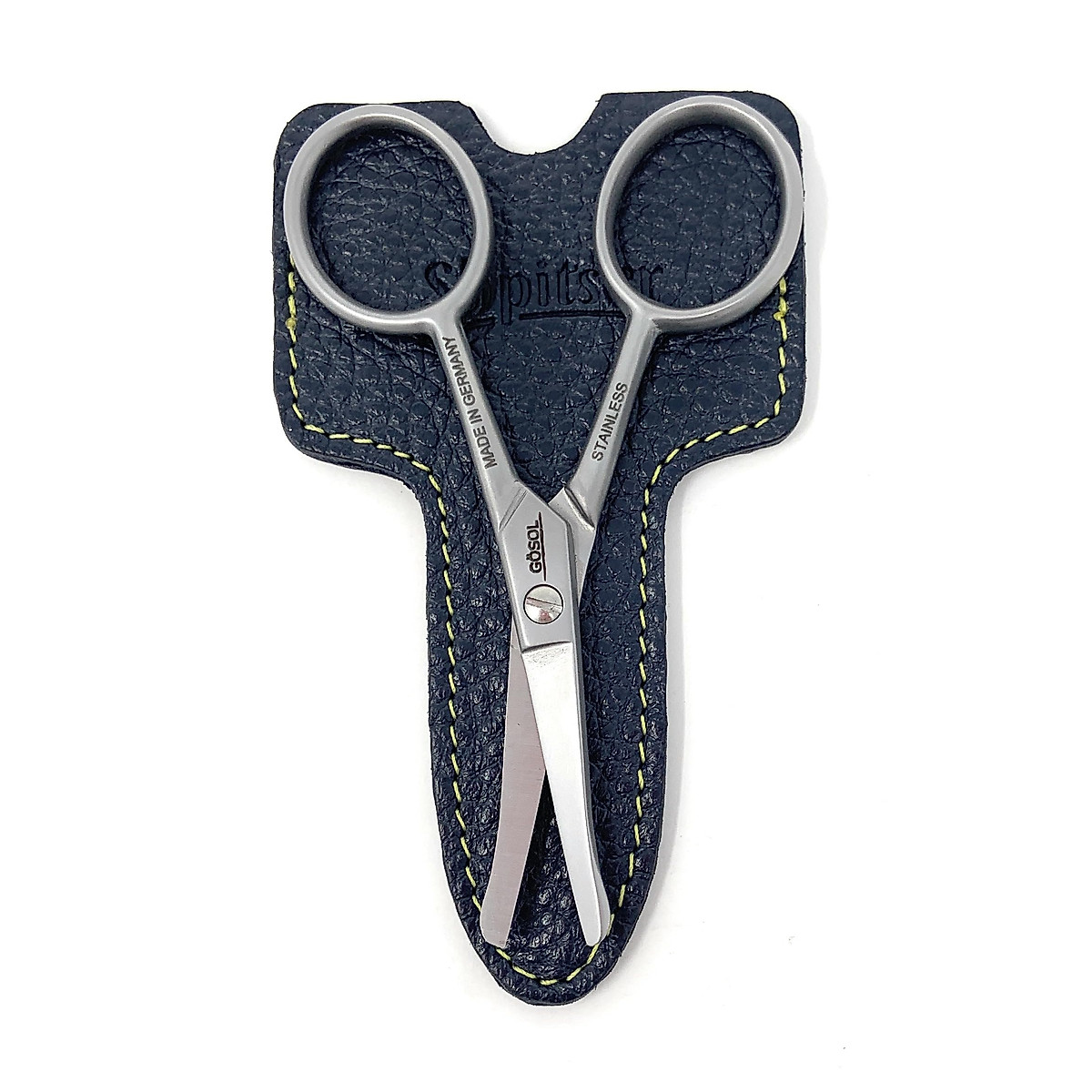 Solingen Nose & Ear Scissors - Stainless Steel Rounded Tip Scissors for Eyebrow, Nose Hair, Mustache and Beard - Made in Solingen & Germany by GÖSOL | Packed with Full Grain Leather Case