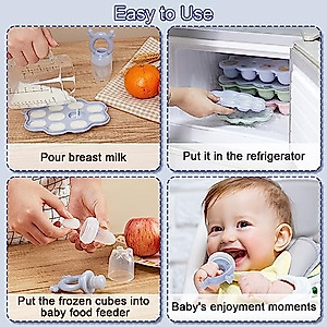 Baby Breastmilk Popsicle Molds & Baby Fruit Feeder (2 Pack), KingKam Baby Food Freezer Tray Storage Containers, Silicone Pacifier Feeder and Teether