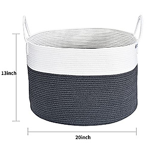 RITHLELA Bundle of Cotton Rope Basket Set, Woven Laundry Basket for Blankets Toys Clothes, Nursery Storage Basket with Handles - dark gray