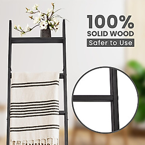 HYBDAMAI Blanket Ladder, 6-Tier Wooden Quilt Stand, Decorative Ladder Shelf, Leaning Shelf, Wall Leaning Blanket Ladder Towel Storage Rack for Living Room (Black)