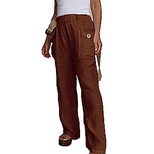 wide leg yoga pants for women Women 's Linen Pants Capri Wide Leg Straight Elastic Waistband Loose Casual Cargo Trousers Comfy Lightweight (Red, XL) 5 Dollar Gifts For WomenAdd On Items Under 5 Dollar