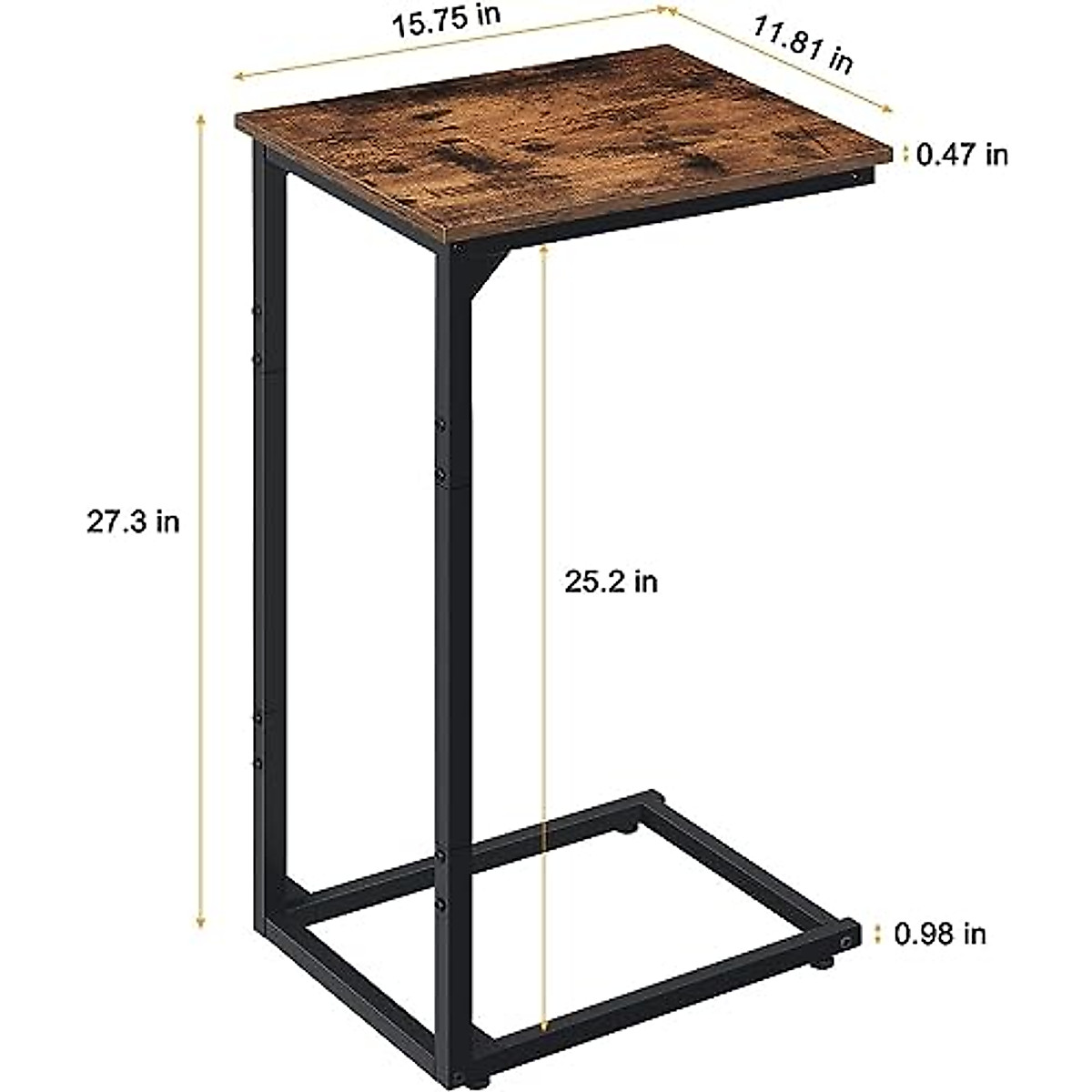 Nandae C Shaped Side Table Set of 2, End Table Sofa Snack Table Tray Side Table Bedside Table with Metal Frame for Laptop,Sofa Couch, Bed Living Room Bedroom, Rustic Brown