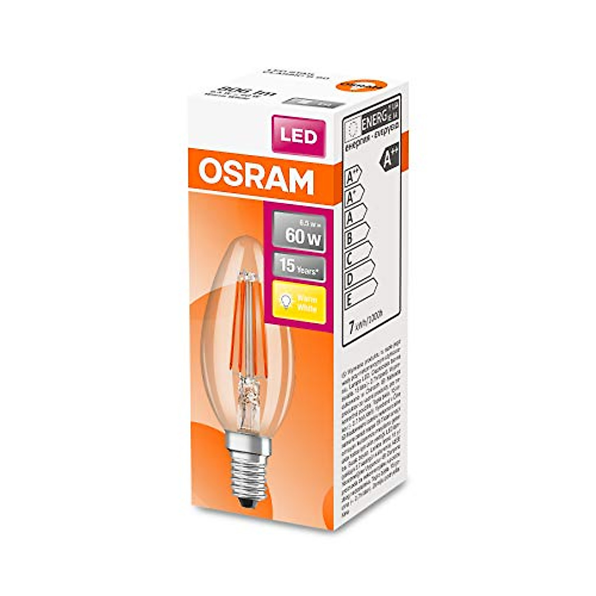 OSRAM LED lamp/Base: E14 / Warm White / 2700 K / 6 W/Replacement for 60 W Incandescent Bulb/PARATHOM Retrofit Classic B [Energy Efficiency Class A++] / Pack of 10