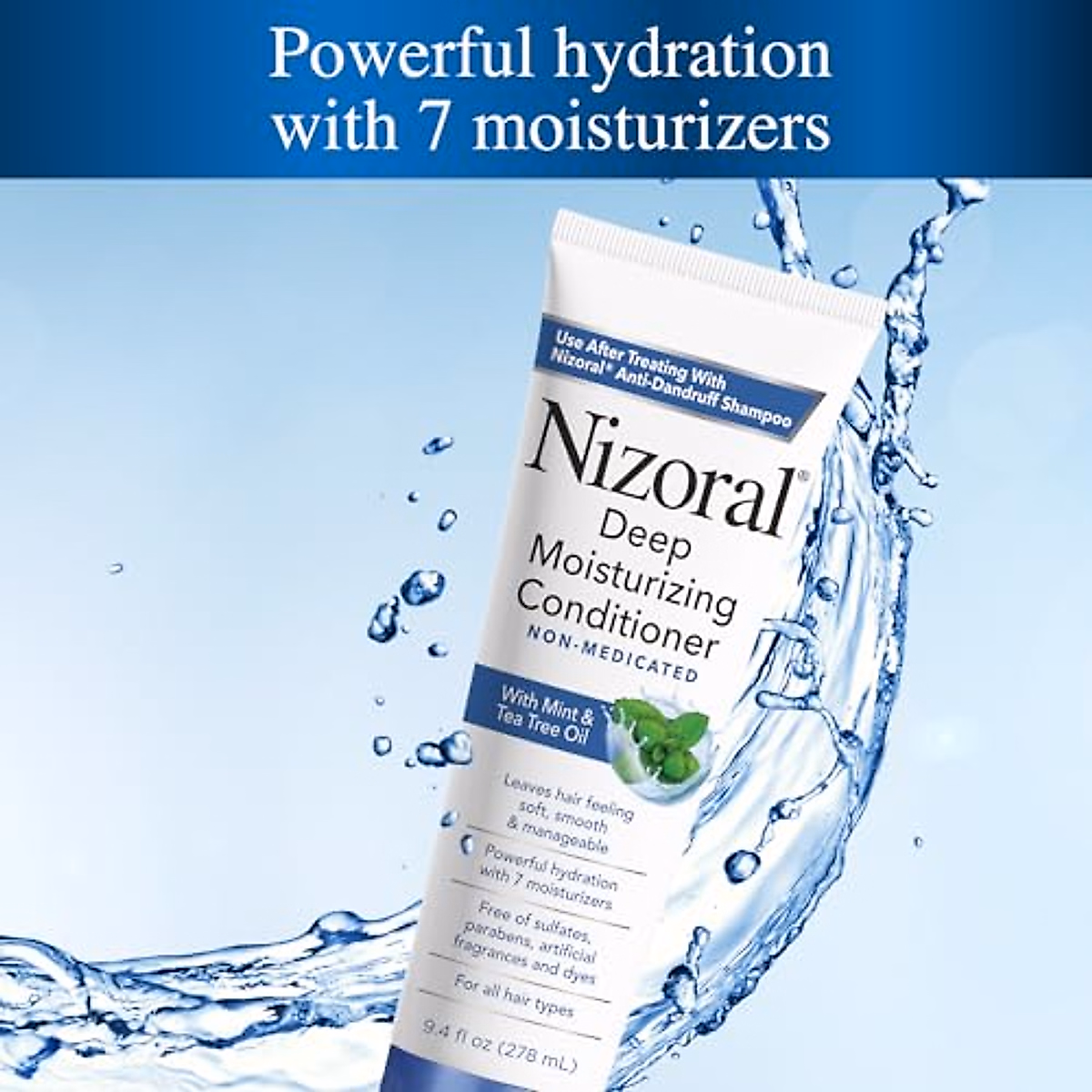 Nizoral Deep Moisturizing Conditioner with Mint & Tea Tree Oil for All Hair Types - Free of Sulfates, Parabens, Artificial Fragrances and Dyes, 9.4 oz