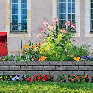SJUFNDS Garden Lawn Edge Fence Outdoor Brick Stone Look Borders No-dig Interlocking Landscape Edging Decorative Landscape Kits Plastic 5PCS (Grey-5pcs)