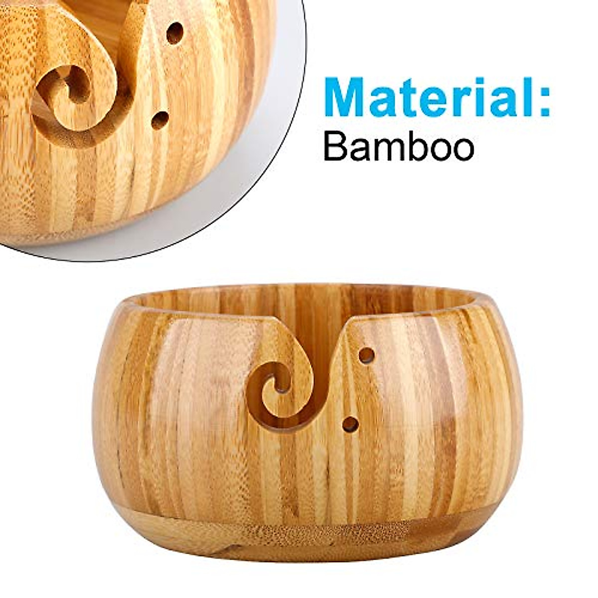 Pannow Bamboo Yarn Bowl, Knitting Yarn Bowls with Holes, Handmade Craft Knitting Bowl Storage Knitting and Crocheting Accessories Kit Organizer, 6 x 3 Inch