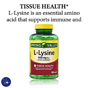 Spring Valley L-Lysine Dietary Supplement, 500 mg, 250 Count and Bookmark Gift of YOLOMOLO