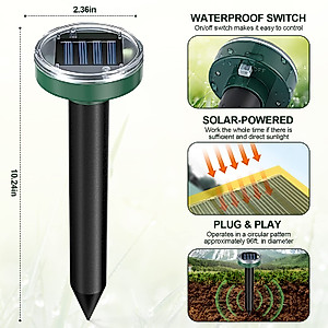 Mole Repellent Solar Powered Snake Repellent Ultrasonic, 8 Pack Gopher Repeller Sonic Mole Deterrent Spikes, Snake Gopher Mole Vole Repellent Outdoor for Lawn Garden & Yard, Groundhog Repellent