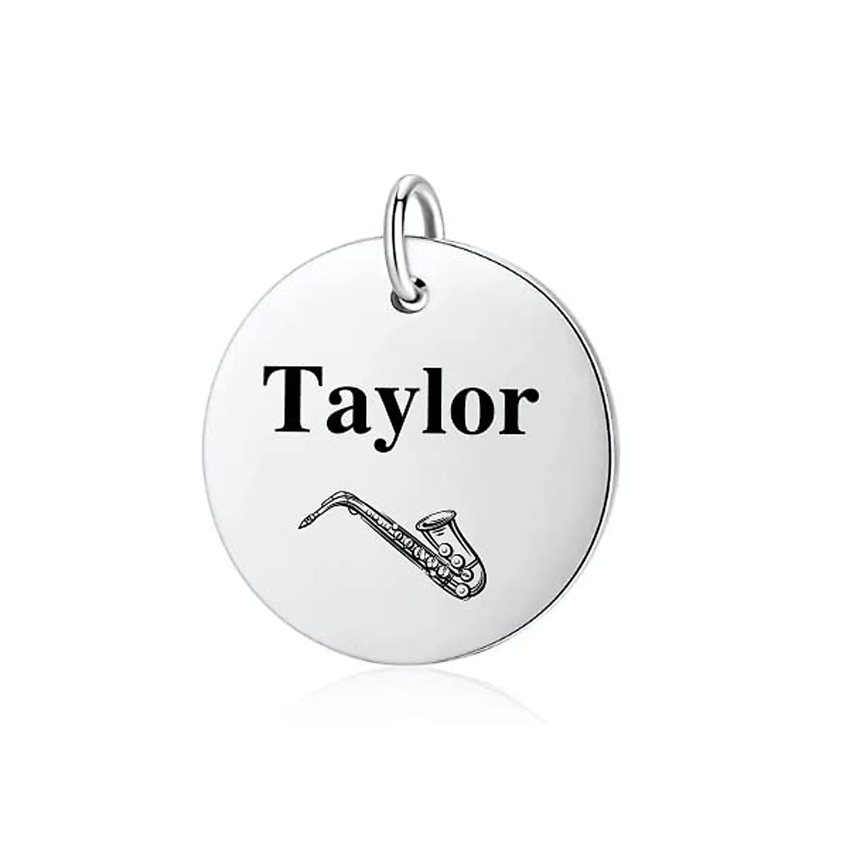 Saxophone Charm, Personalized Engraved Stainless Steel Saxophone Name Charm, DIY, Music Gift for Musicians, Saxophone Players, Marching Band