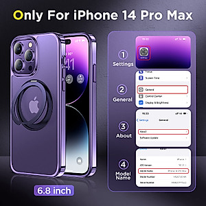 Juntone for iPhone 14 Pro Max Case with 360° Rotatable Magnetic Ring[Compatible with Magsafe][Invisible Kickstand] 12FT Military Shockproof Translucent Matte Back Slim Phone Cover 6.7", Purple