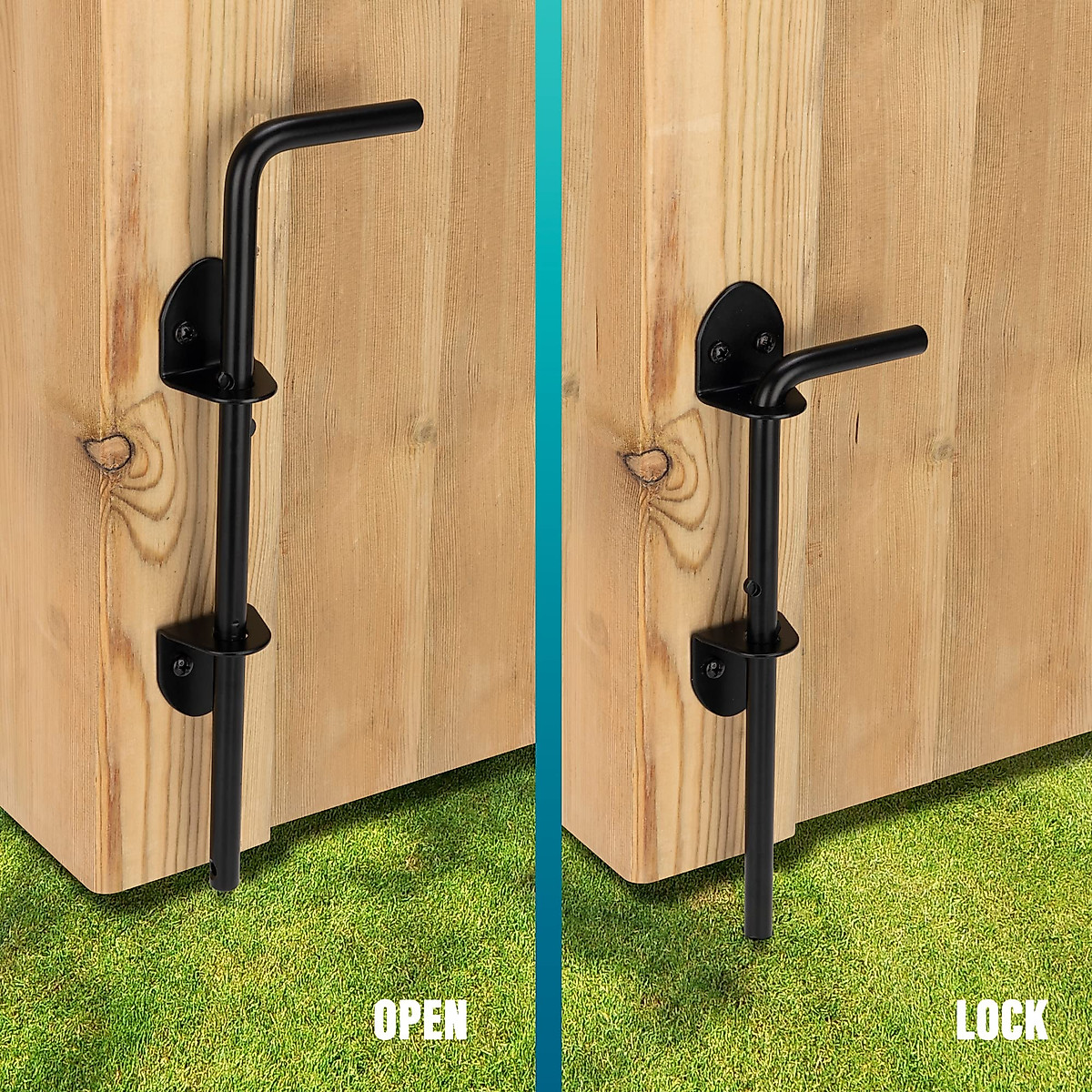 12" Cane Bolt Heavy Duty Drop Rod Gate Stopper Hardware, Gate Ground Latch for Wooden Fences Metal Gates Doors, Gate Drop Pin for Holding Gate to The Ground, Black Finish, 2 Pack