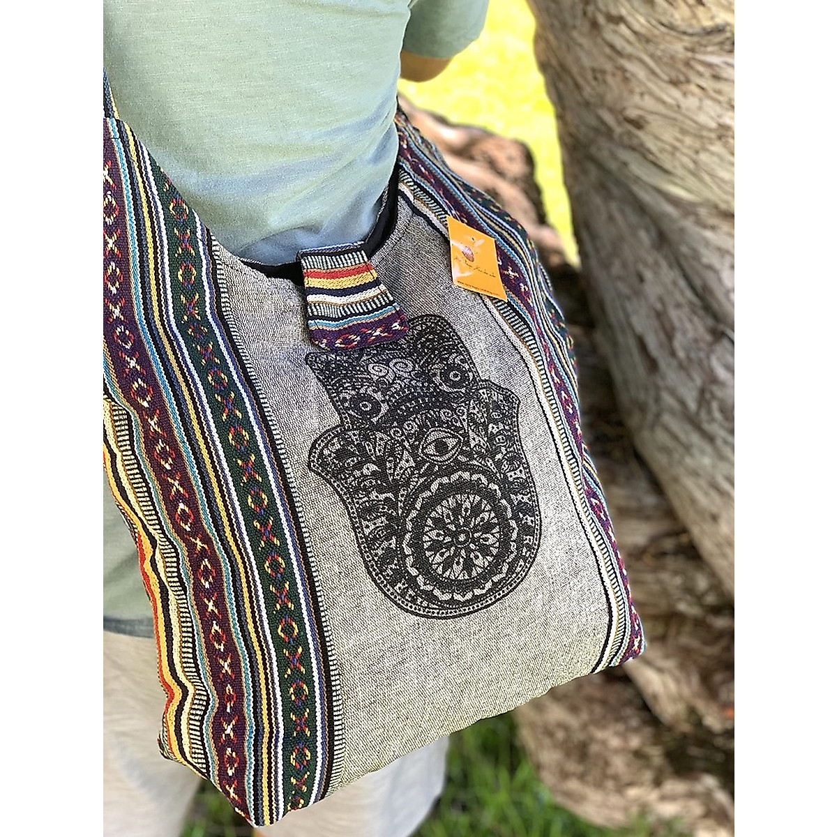 Cotton Shoulder Bag, Unique Tapestry Hippie Crossbody with Hamsa Print Hobo Hippie Cross body Women bag, Festival bag Sling Boho Bag/Handmade with Love