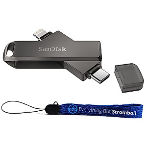 SanDisk 128GB iXpand Luxe Flash Drive for iPhone, iPad Tablet & USB TypeC Devices - 3.1 Dual Drive for Lightning & Type-C (NOT Type-A) SDIX70N-128G-GN6NE Bundle with 1 Everything But Stromboli Lanyard