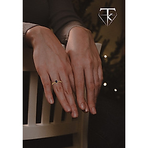 Takar Elegant 10k Yellow Gold Diamond and Genuine Oval Sapphire Stackable Ring (Size 5.25)