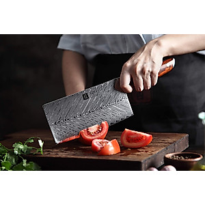 XINZUO Damascus Steel 7 Inch Cleaver Knife, Professional Butcher Knife Sharp Chinese Chef Knife Chopping Knife Kitchen Knife Vegetable, Ergonomic Rosewood Handle-Yi Series