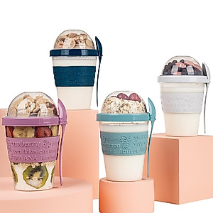 SECEL 4 Pcs Yogurt Parfait Cups Breakfast On The Go Reusable Plastic Containers With Lids And Spoons Take And Go Yogurt Cup With Topping Cereal Or Oatmeal Leak-proof Colorful Bowls