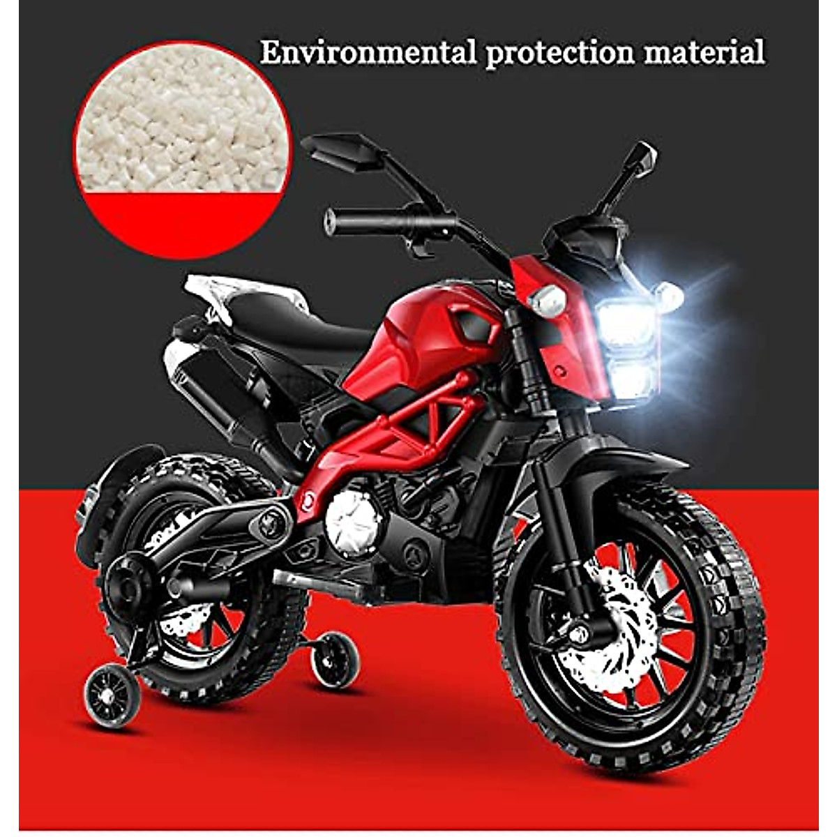 Eletric Motorcycle for Kids Ride on Motorcycle, Tamco 12V Electric Dirt Bike with Training Wheels Hand Racing Foot Brake PU seat Ride on Motorcycle for 3~6 Years Boys Girls Gift (red)