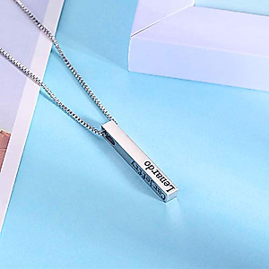 RESVIVI Sterling Silver 3D Engraved Personalized Bar Name Necklace Custom Made Any Name Pendant Necklace Sterling Silver