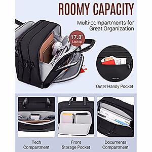 LIGHT FLIGHT Laptop Bag 17.3 Inch, Laptop Briefcase for Men Women, Expandable Large Computer Bag for Work, Office, Business Travel (Black)