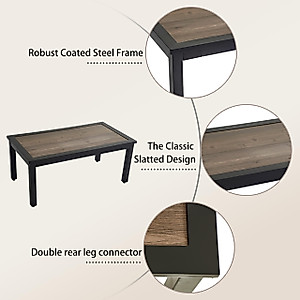 LOKATSE HOME Outdoor Rectangular Metal Coffee Table Patio Furniture with Wood Grain Top for Backyard, Deck, Lawn, Garden, Black