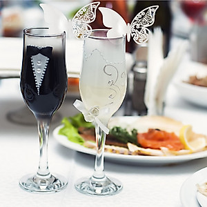 URROMA Reflective Butterfly Table Number Place Card, 50 Pcs Silver Wine Glass Cup Decor Postcards Wedding Centerpieces Wall Decals Sticker for Parties