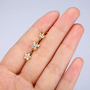 Drperfect 3Pcs 925 Sterling Silver Pin Nose Ring Hoop Paved CZ Flower Butterfly Crown Cartilage Earring for Women Men Ear Piercing Nose Piercing Hoop Body Piercing Jewelry