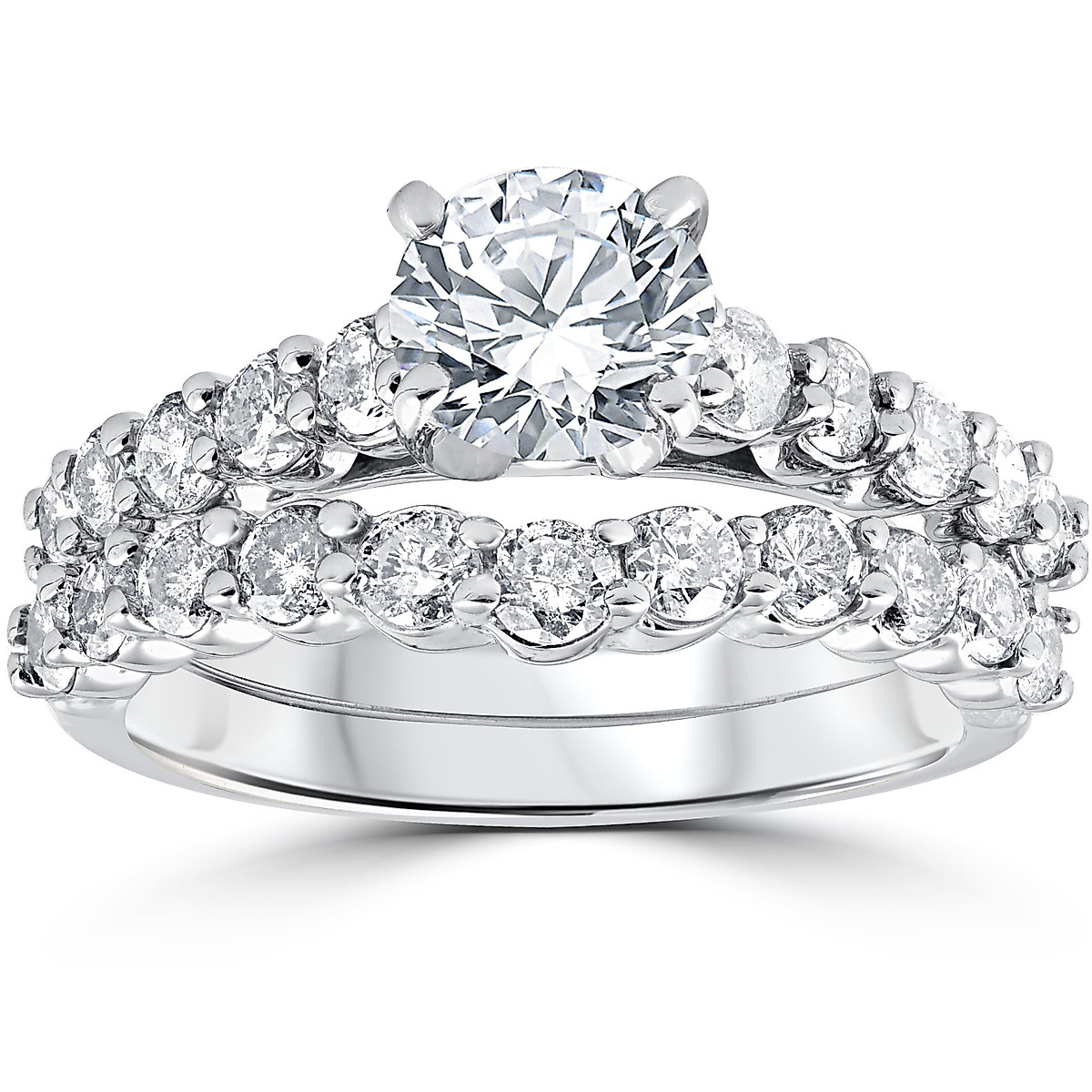 2ct Diamond Engagement Wedding Ring Set 14k White Gold - Size 5