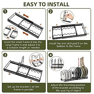 ROOHUA Pot Rack -Expandable Pan Organizer for Cabinet, Lid Holder with 10 Adjustable Compartment for Kitchen Cabinet Cookware Baking Frying Rack