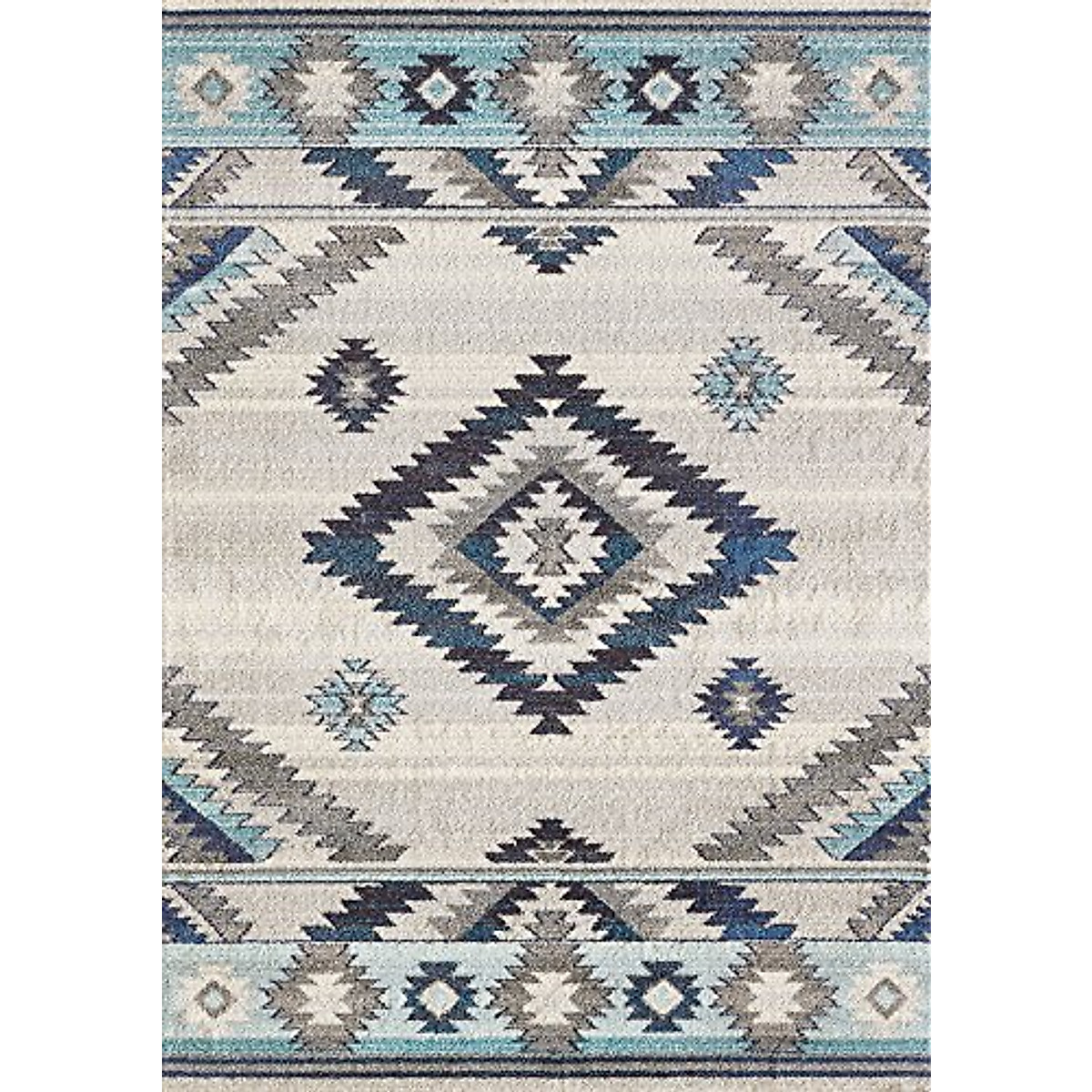 Handcraft Rugs-Southwestern Native American Modern / Faded Area Rug - Bone Gray / Navy Blue / Ivory / Aqua