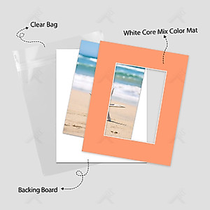 Pack of 25 sets 8x10 MIXED COLORS Picture Mats Mattes Matting for 5x7 Photo + Backing + Bags