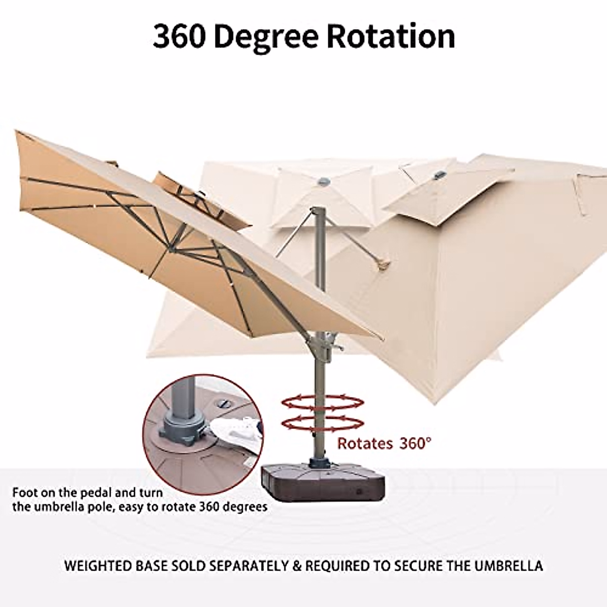 LKINBO 9X9FT Cantilever Umbrella Double Top Outdoor Umbrellas Large Patio Umbrella Windproof Offset Umbrella Heavy Duty Hanging Sun Umbrella With Cross Base for Garden Deck Pool Beach Market, Khaki