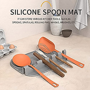 ANNCED Silicone Utensil Spoon Rest 2 in 1 Larger Size for Stove Top with Drip Pad Include 5 Slots 1 Spoon Holder,Hang Hole Design,Kitchen Utensil Holder for Countertop,Spoons, Ladles,Tongs Green