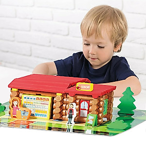 Wondertoys 239 Pieces Real Wood Logs Set Ages 3+, Classic Building Log Gift Set for Boys/Girls– Creative Construction Engineering - Top Blocks Game Kit - Preschool Education Toy