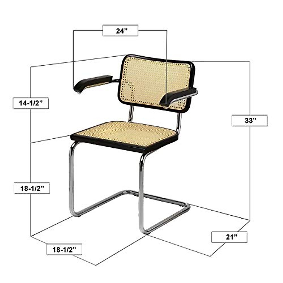 Marcel Breuer Cesca Cane Chrome Arm Chair in Walnut