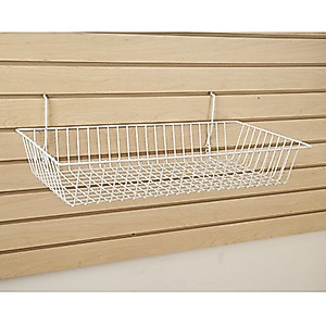 Epoxy Chrome Wire Basket for Pegboard, Slatwall or Gridwall (Set of 6), Merchandiser Baskets, Perfect For Commercial or Retailer, 24” L x 12” D x 4” H, Shallow Baskets (White)