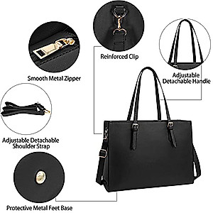 Laptop Bag for Women Waterproof Lightweight Leather 15.6 Inch Computer Tote Bag Business Office Briefcase Large Capacity Handbag Shoulder Bag Professional Office Work Bag Purse 2pcs Set, Black
